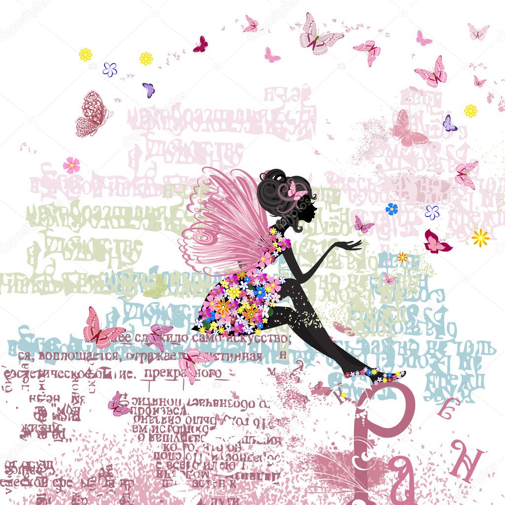Fairy on the grunge background with letters — Stock Vector © Oksana ...