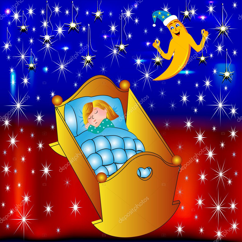 Cuna niño luna arrulla y cuelga estrellas vector, gráfico vectorial ...