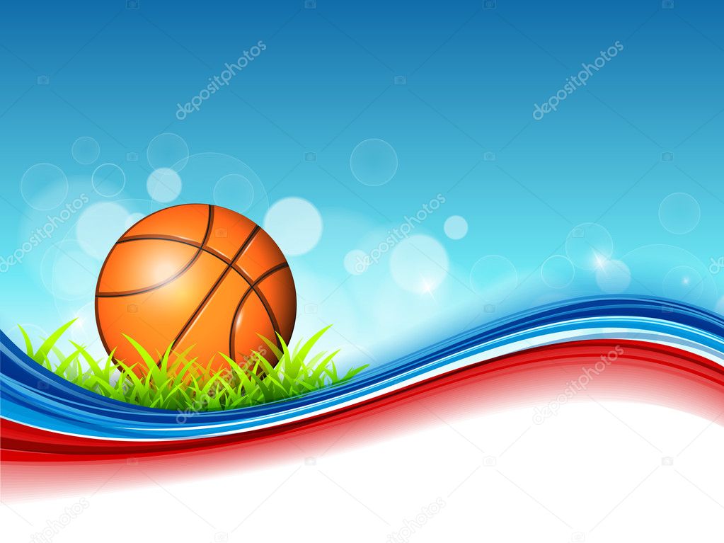 Illustration of Basketball on green grass and colorful wave back Stock ...