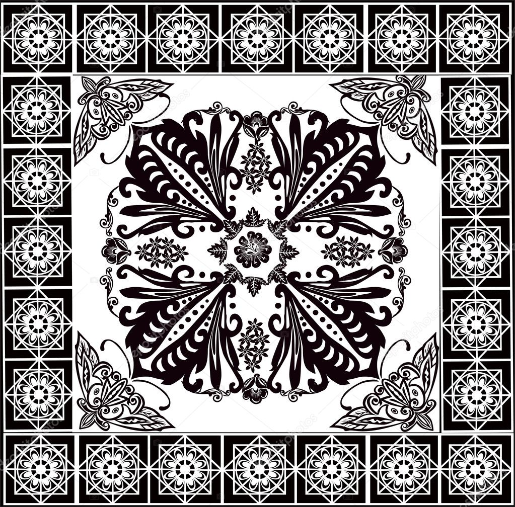 Black symmetrical square floral pattern Stock Vector Image by ©Dr.PAS ...