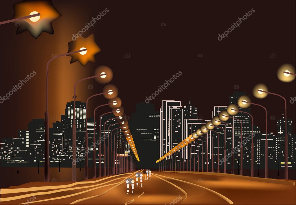 Road in night city illustration — Stock Vector © Dr.PAS #12358532