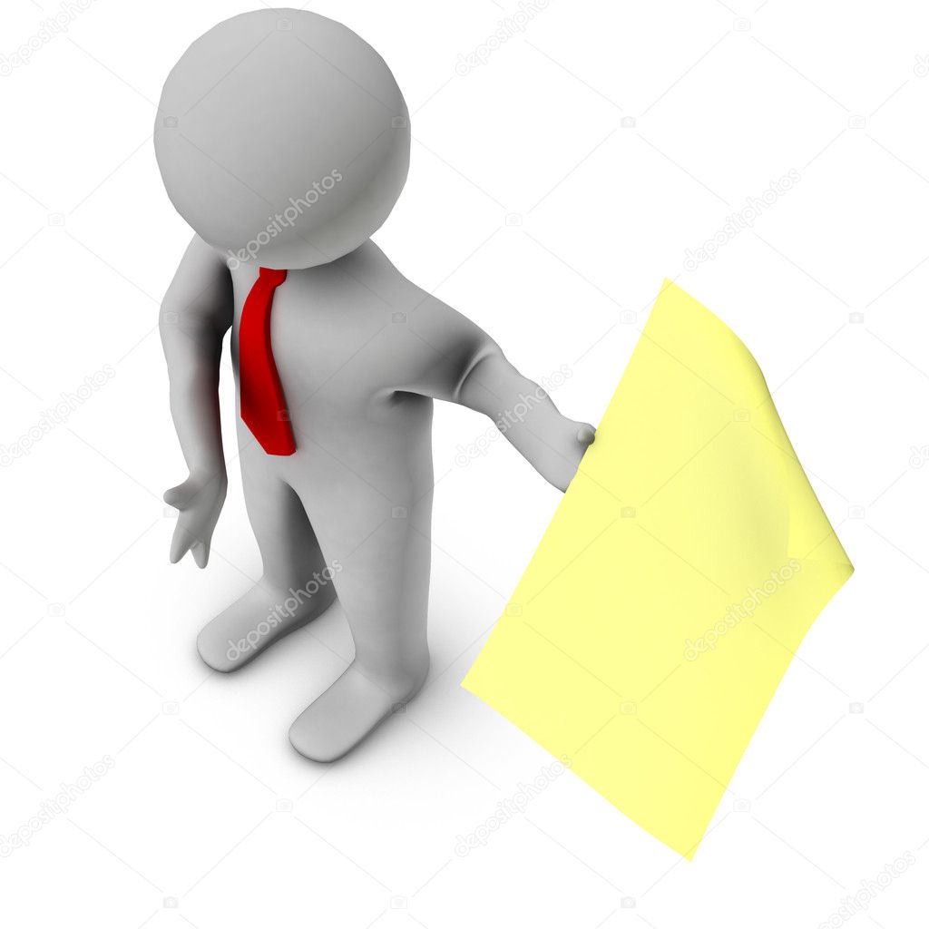 3d man with yellow piece of paper Stock Photo by ©sparkdesign 12358959