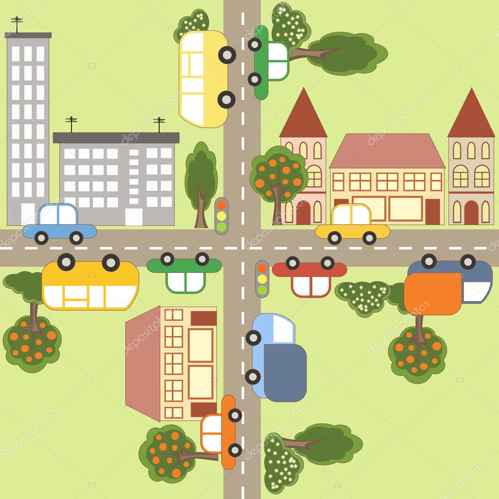 Cartoon town map. — Stock Vector © M_A_R_G_O #11363800