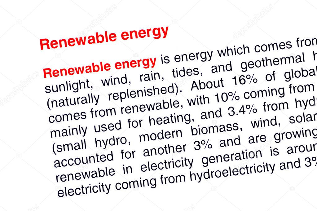 Renewable energy text highlighted in red under the same heading Stock ...