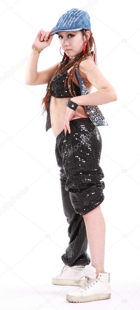 Cute girl in various dance costumes and fun poses. — Stock Photo ...