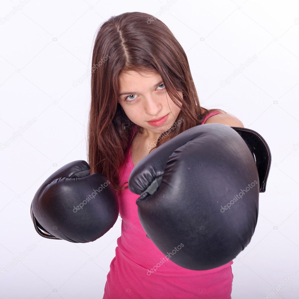 Beautiful young teen girl boxing — Stock Photo © Alexandra Lande #11103061