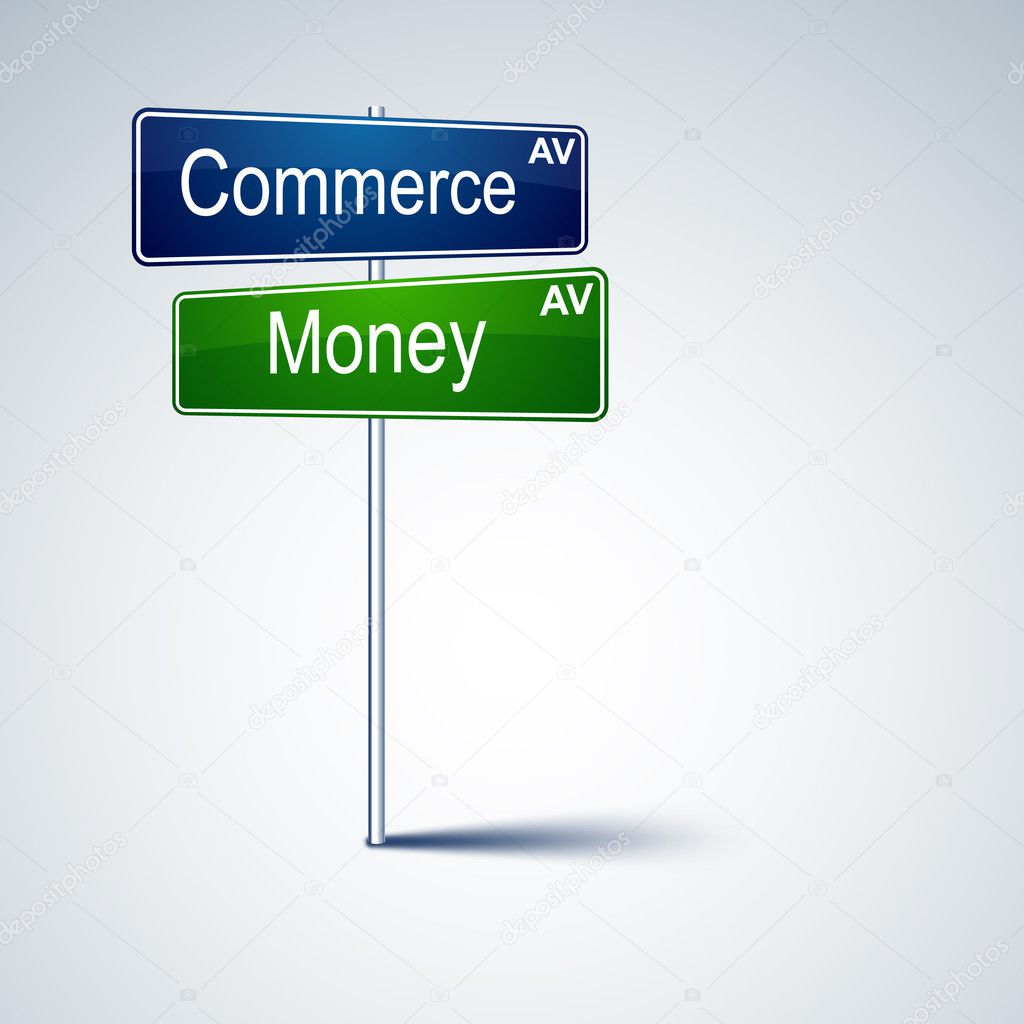 Commerce money direction road sign. Stock Vector by ©Maxborovkov 10977820