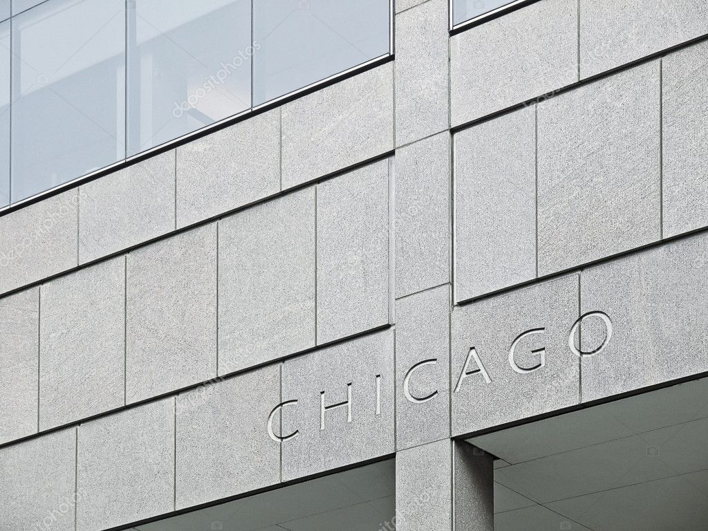 Chicago Lettering carved in a modern building — Stock Photo ...