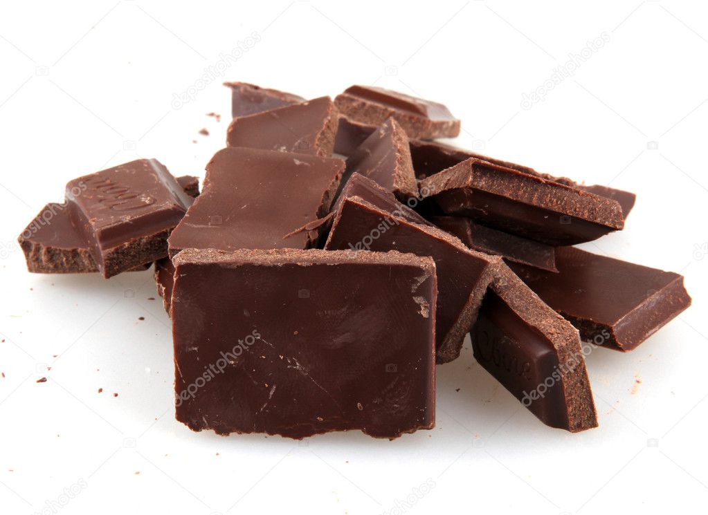 Broken chocolate bar on a white background Stock Photo by ...