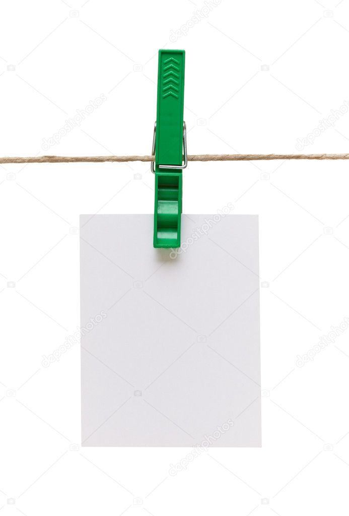 Clothes peg and note paper on clothes line rope Stock Photo by ...