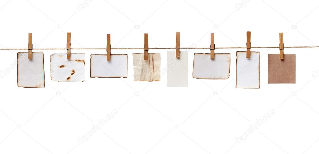 Clothes peg and note paper on clothes line rope Stock Photo by ...