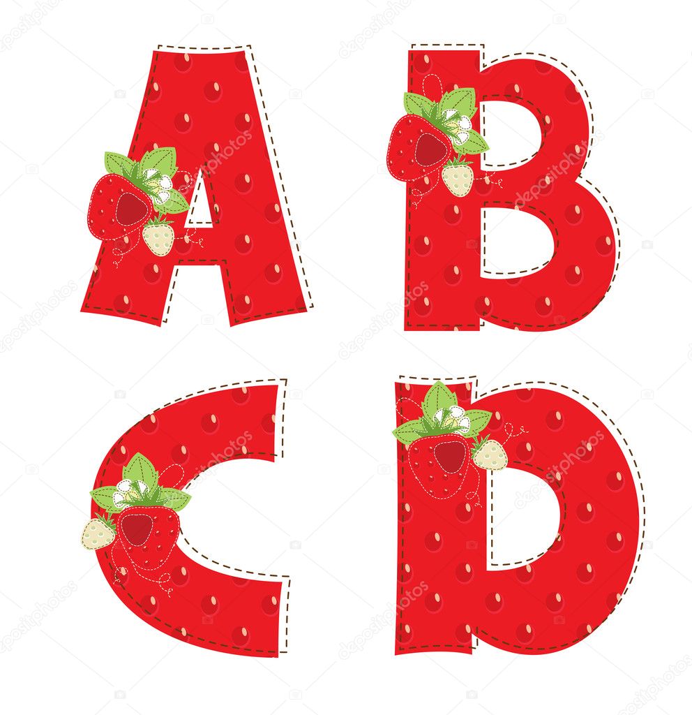 Red strawberry alphabet. Letter A, B, C, D — Stock Vector © Annata78 ...