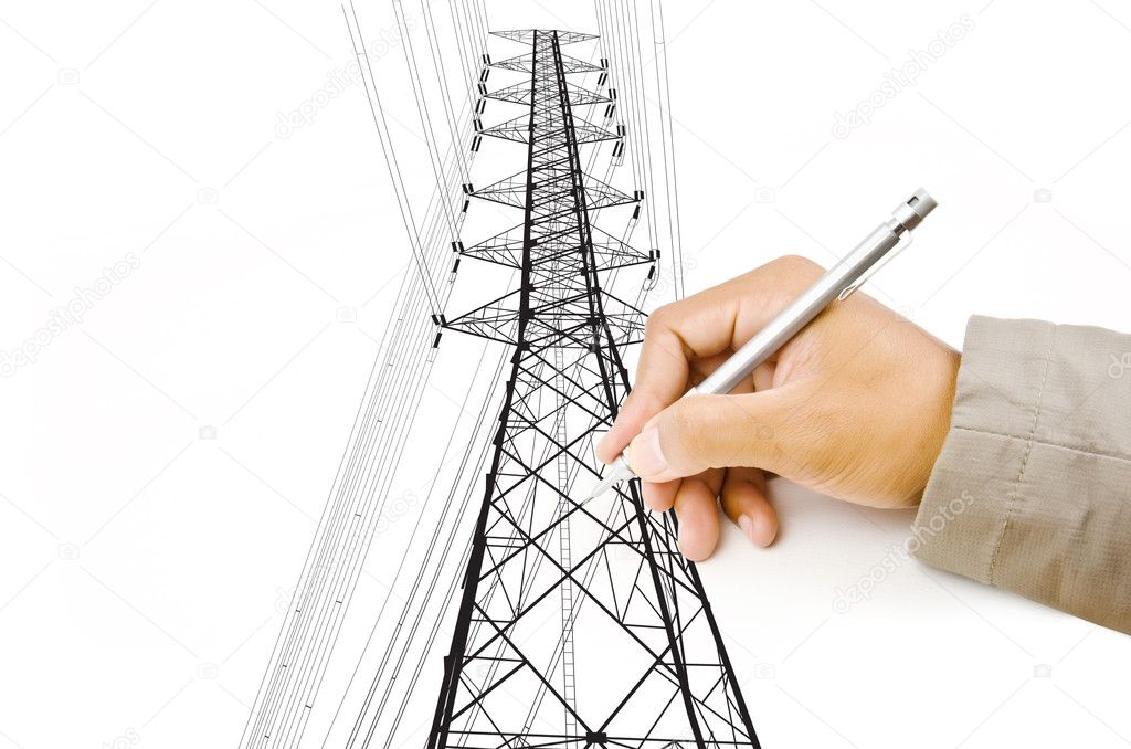 Hand Drawing High voltage power pole line. Stock Photo by ©ohmega1982 ...