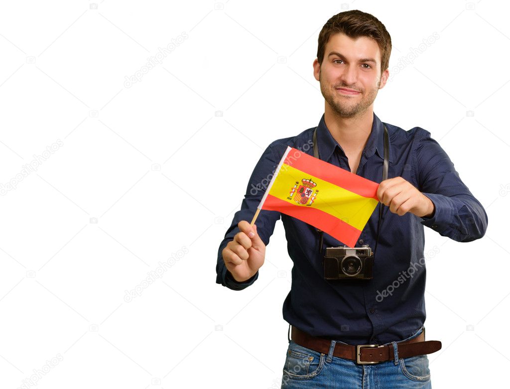 Portrait of a young man holding a flag — Stock Photo © Krakenimages.com ...