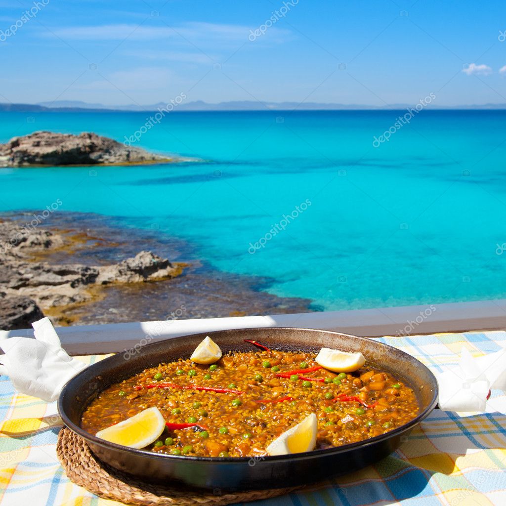 Paella mediterranean rice food in balearic islands — Stock Photo ...