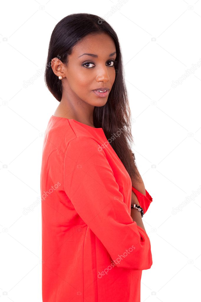 Belle Jeune Femme Noire Avec Les Bras Croisés Image Libre De Droit Par