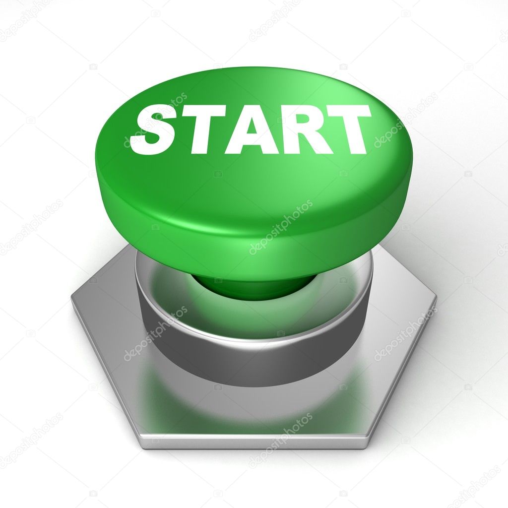 botão verde, start, 3d conceito isolado no fundo branco — Fotografias ...