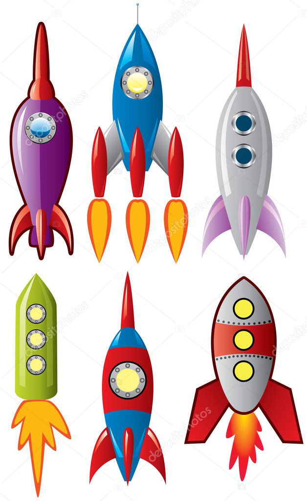Vector set of ace retro rocket ships — Stock Vector © dmstudio #11023453