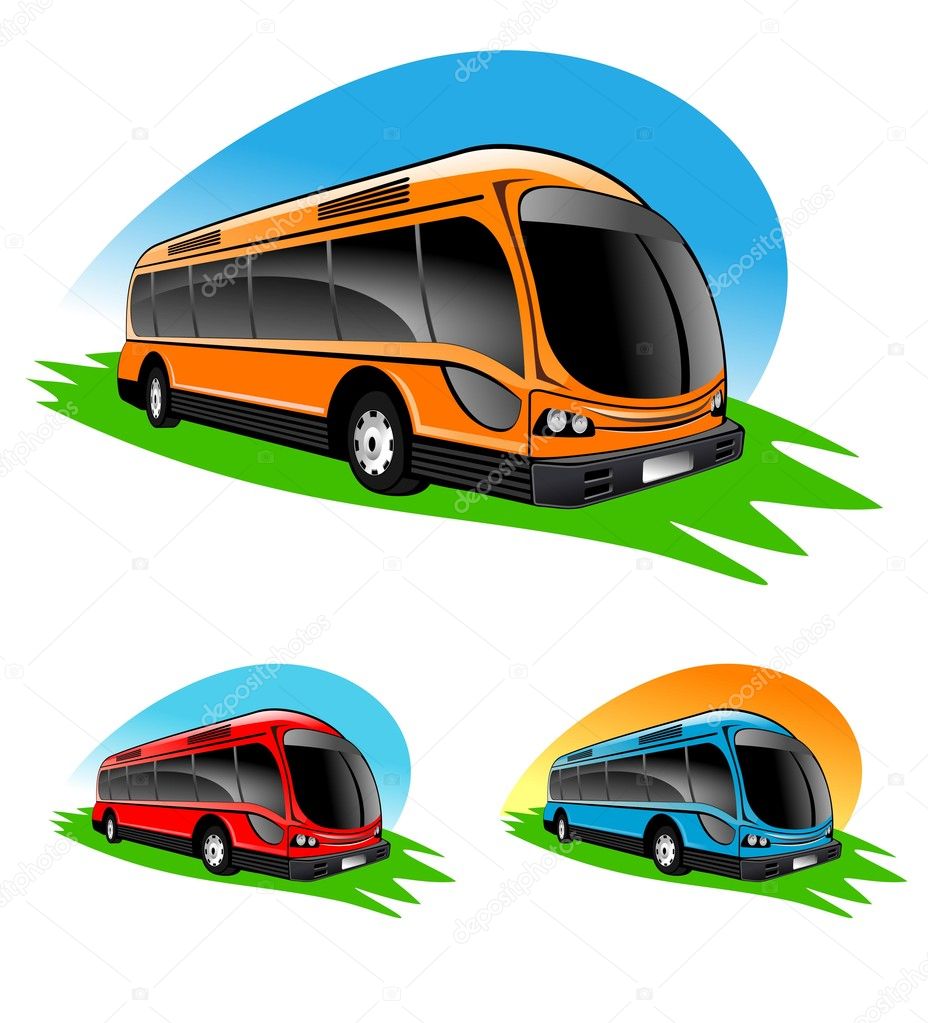 Illustration of different color bus icons Stock Photo by ©snehitdesign ...