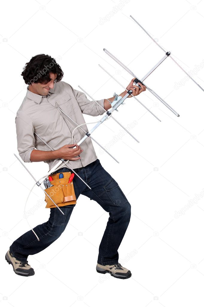 Technician installing a television aerial Stock Photo by ©photography33 ...