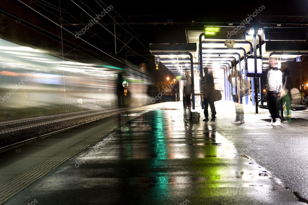 Train Station Platform At Night