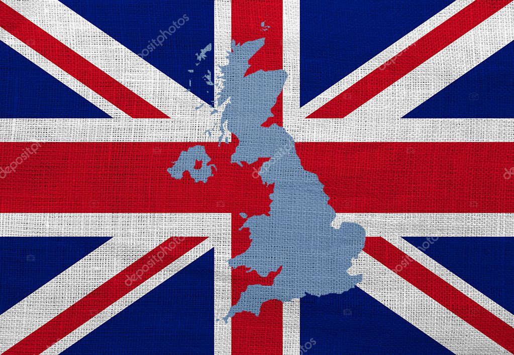 Flag and map of Great Britain on a sackcloth — Stock Photo © Ruletkka ...