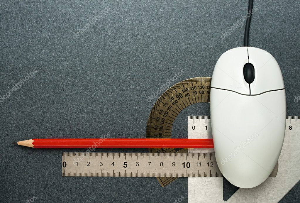 Computer mouse and drafting tools — Stock Photo © Garsya #11053039