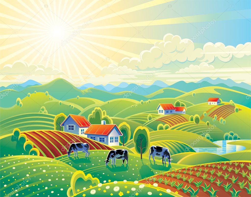 Rural summer landscape — Stock Vector © crop_ #10890702