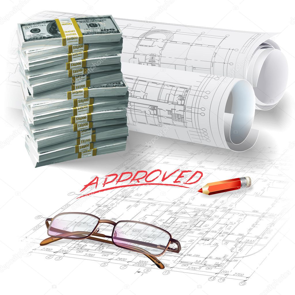 Architectural background with rolls of drawings (vector) Stock Vector ...