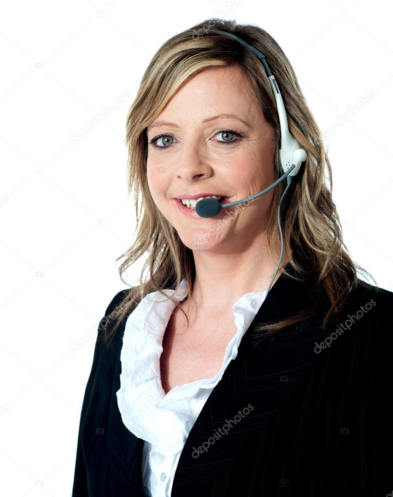 Smiling female operator. Close up shot Stock Photo by ©stockyimages ...