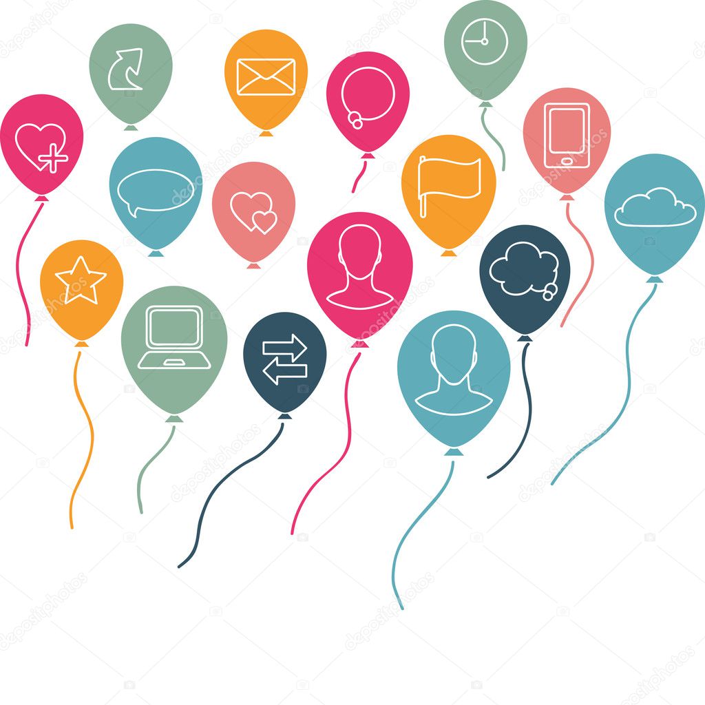 Social media, communication background with flying balloons Stock ...