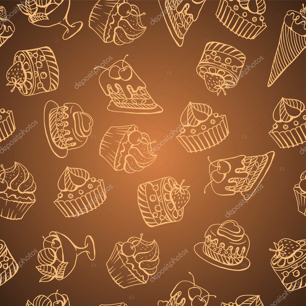 Vector background with of cake in retro style. Seamless pattern ...