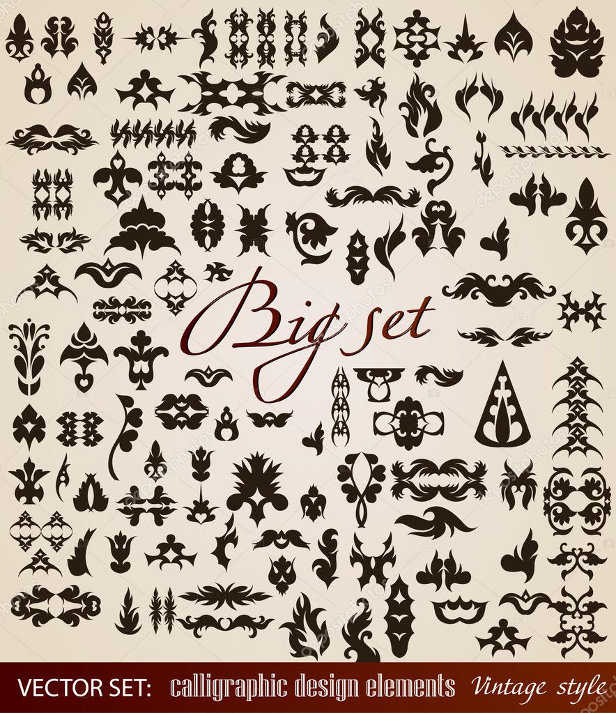 Vector set: calligraphic design elements and page decoration - l ... Vector set: calligraphic design elements and page decoration - l ...