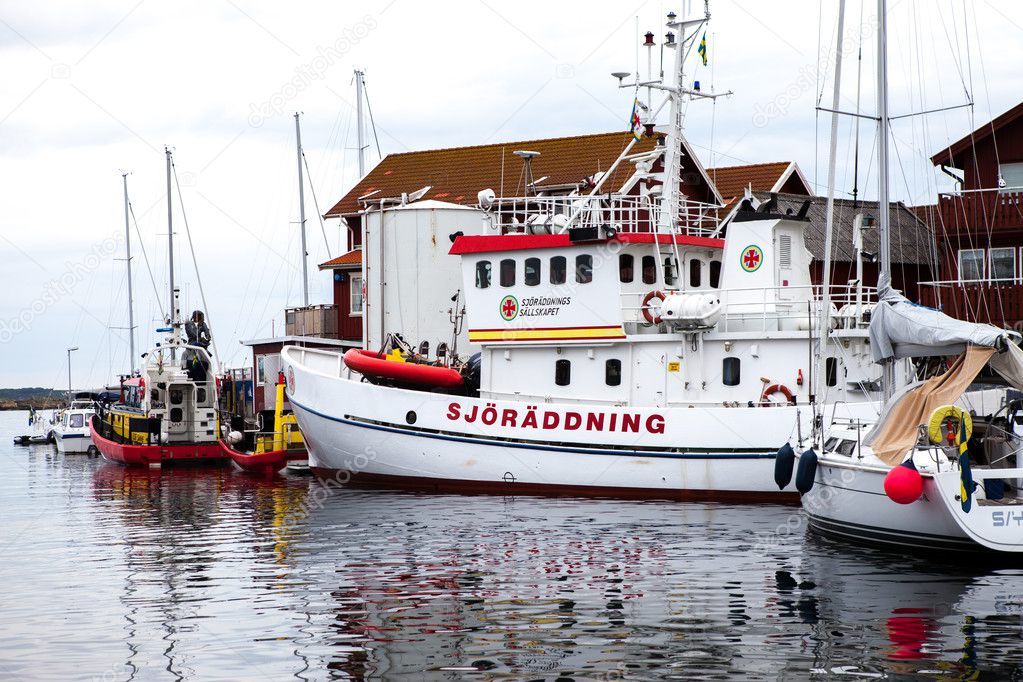 Rescue boats in small harbor — Stock Photo © kacklon #11339291