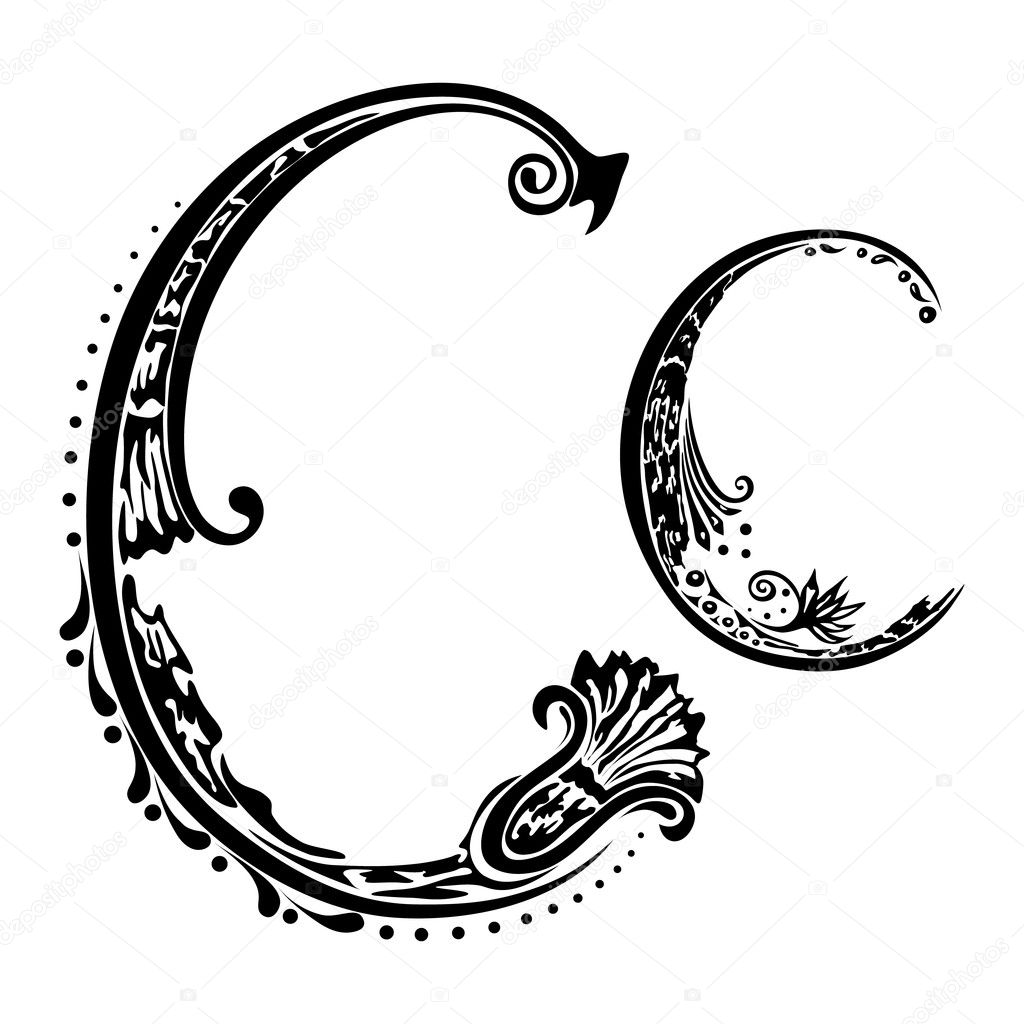 Letter C c in the style of abstract floral pattern on a white ...