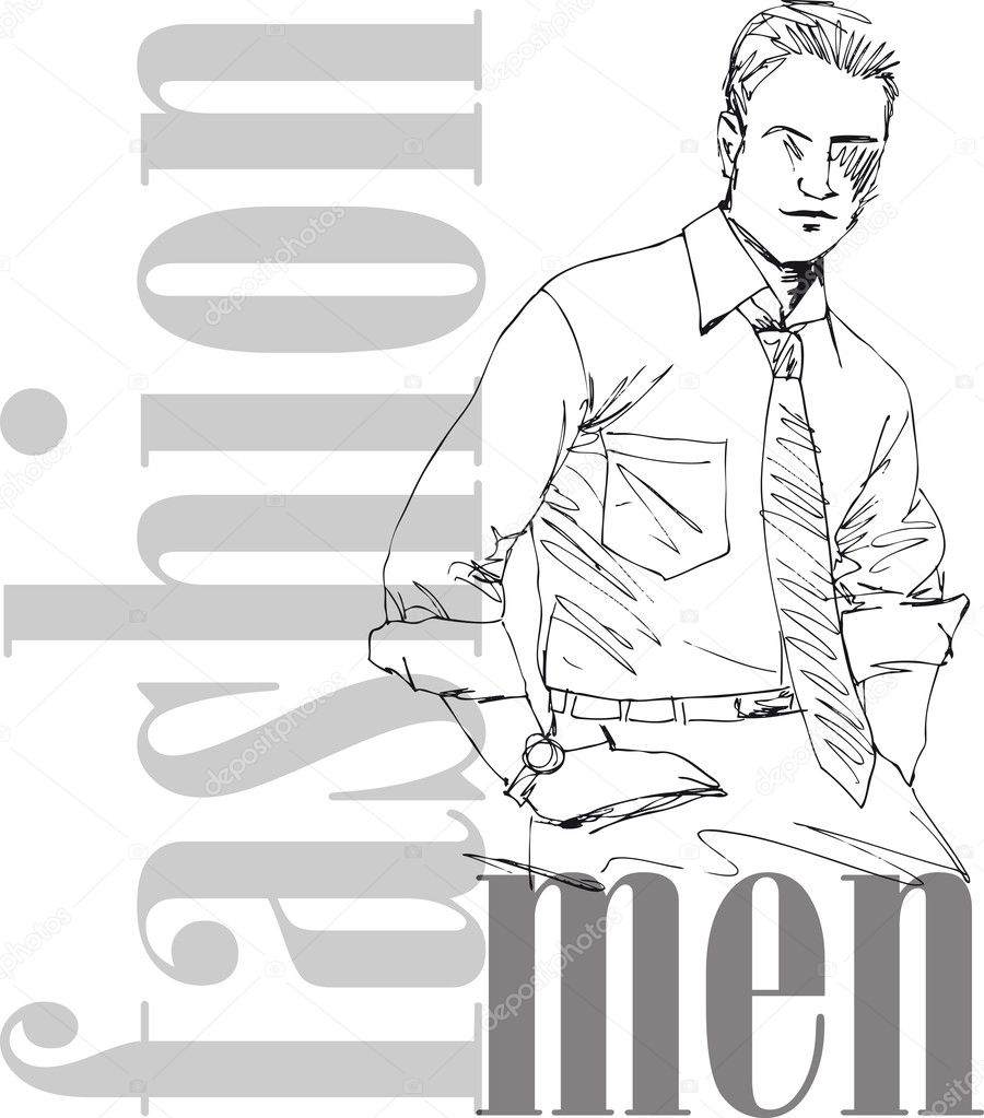Sketch Of Fashion Handsome Man Vector Illustration — Stock Vector