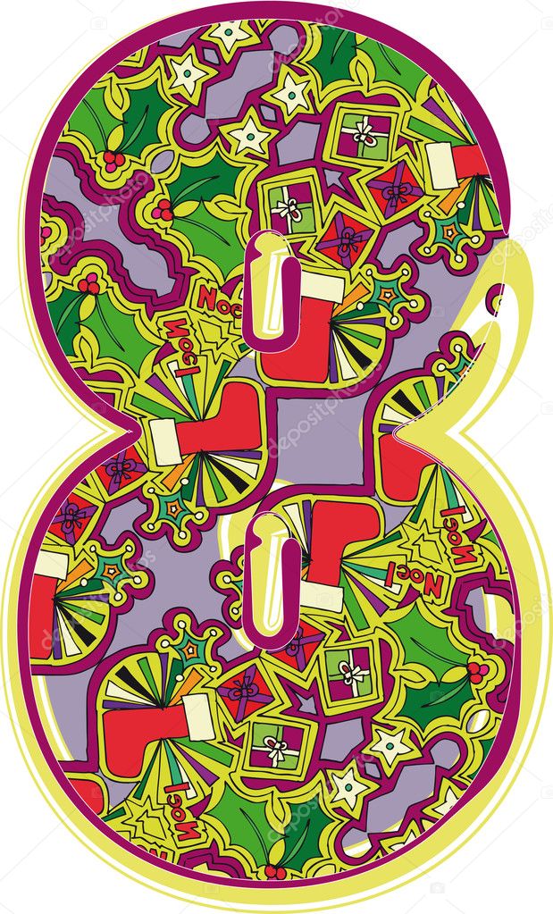 Christmas hand drawn number. Vector illustration Stock Vector by ...