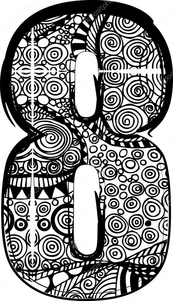 Número 8 con dibujo abstracto. Ilustración vectorial 2023