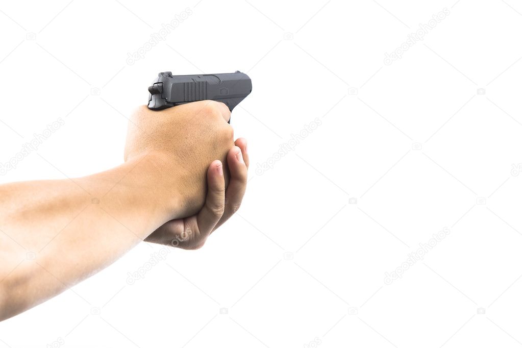 Hand holding gun aiming Stock Photo by ©nanoqfu 11070182