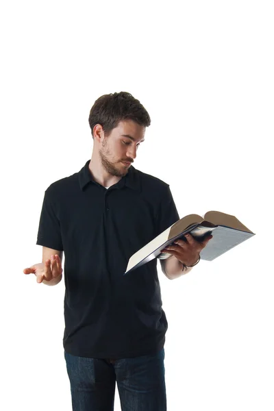 Man reading a book and pointing his finger Stock Photo by ©ibreakstock ...