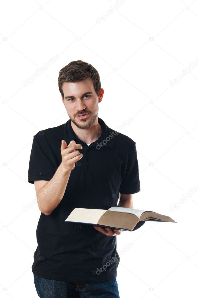 Man reading a book and pointing his finger Stock Photo by ©ibreakstock ...