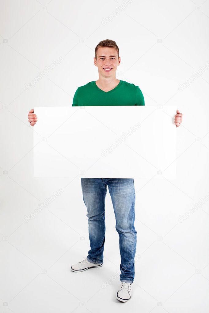 Man with sign isolated Stock Photo by ©baranq 11981525