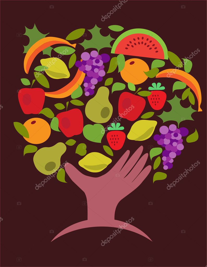 Hand holding fruits and vegetables on green background Stock Vector by ...