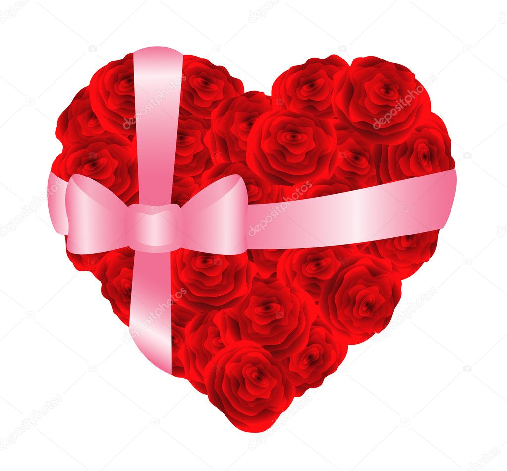 Heart of red roses bonded with ribbon. Vector-Illustration Stock Vector ...