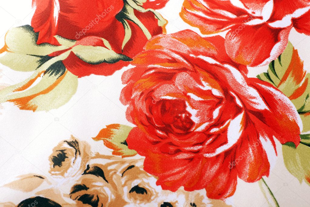Silk floral fabric with red rose Stock Photo by ©felker 12000356
