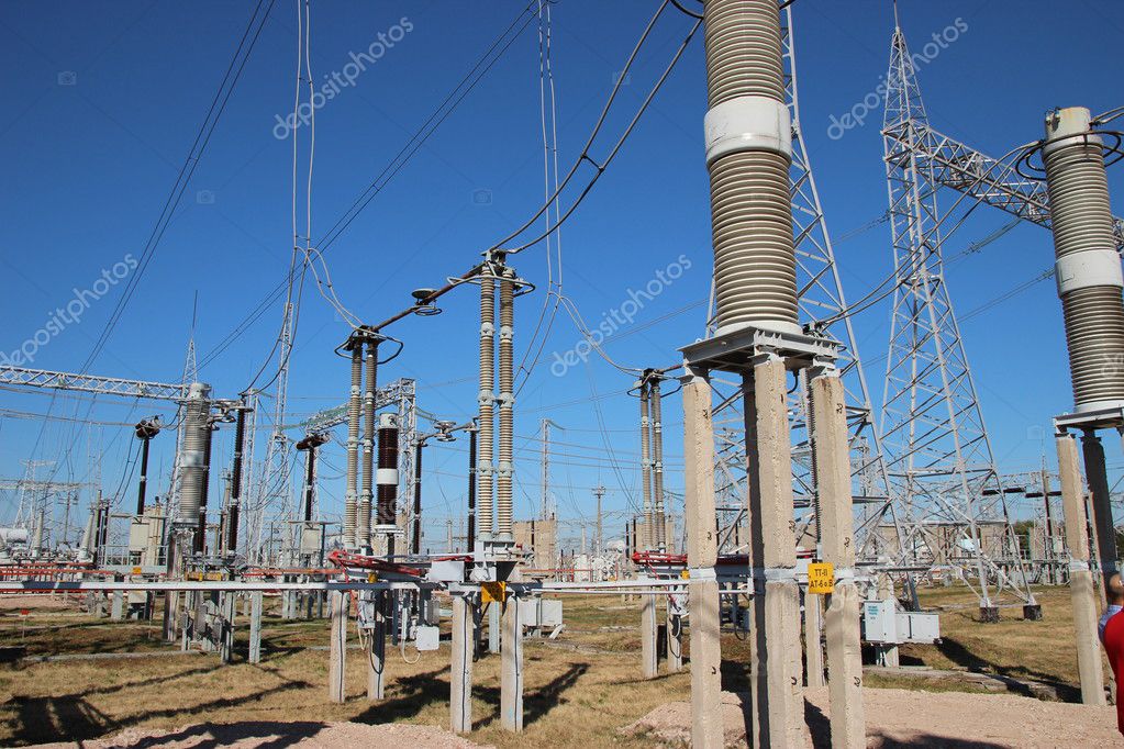 Part of high-voltage substation with switches and disconnectors — Stock ...